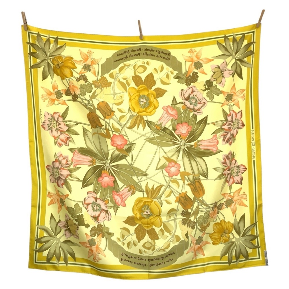 Hermes | Accessories | Hermes Fleurs Dhellade Carre 9 Yellow Silk ...